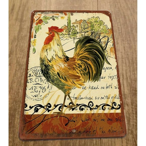 Art | Antique Vintage Look Farm Rooster 8x12 Metal Wall Animal Sign ...